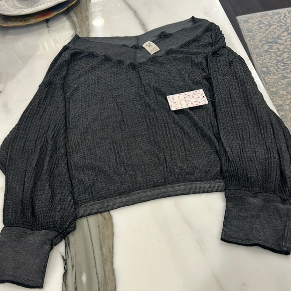 Free People | Tops | Free People Gray Waffleknit Dolman Sleeve Topsz ...